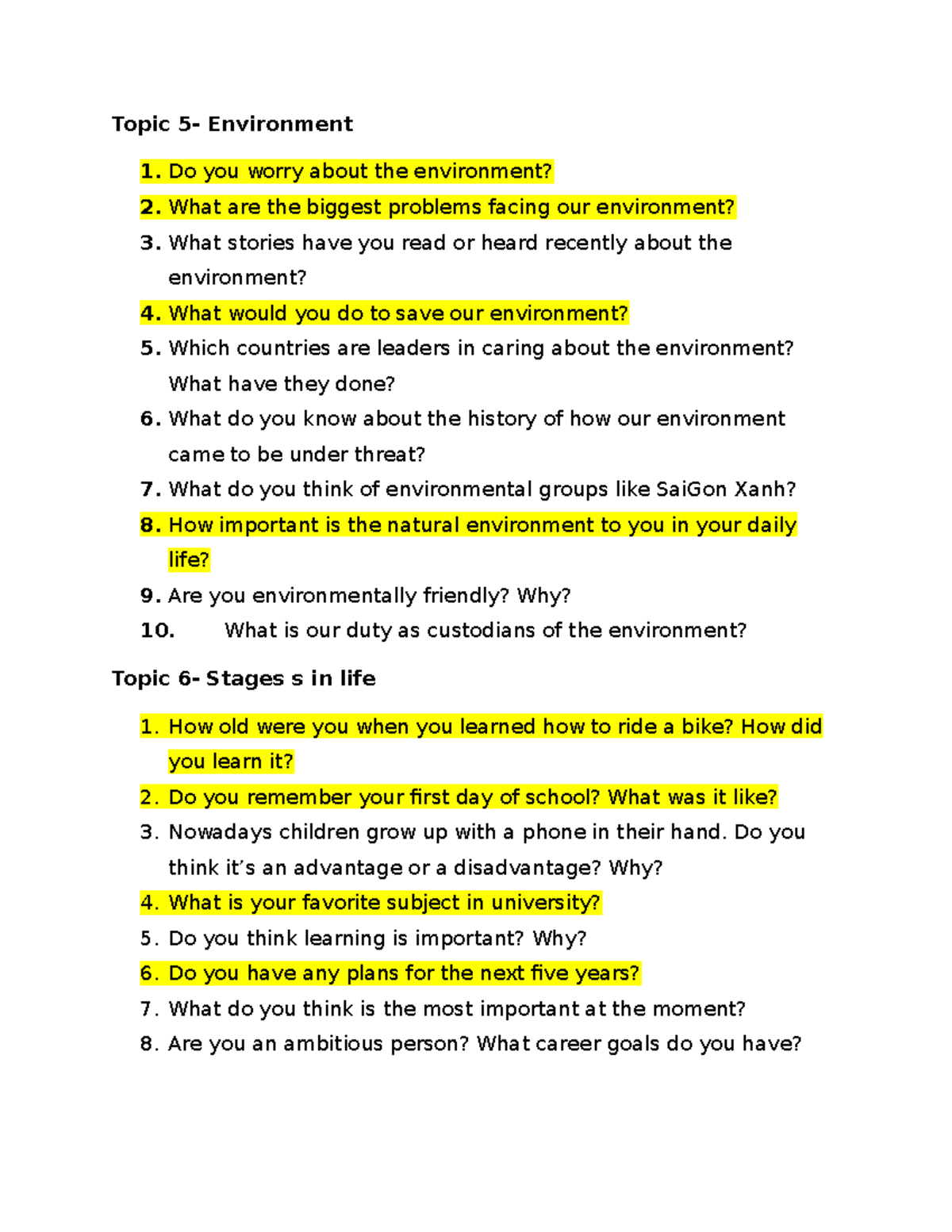 Speaking Topics: Environment, Life Stages, Work & Technology - TANC2 ...