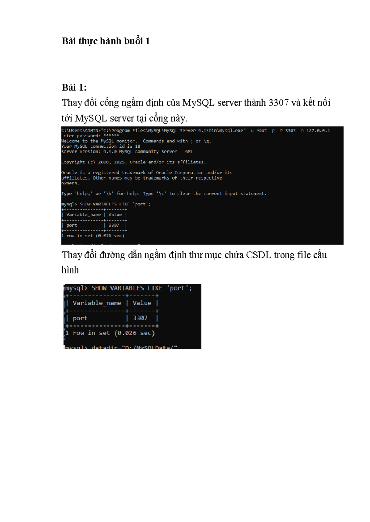 Bài TH - Thực hành MySQL: Cấu hình và Tạo CSDL - Studocu