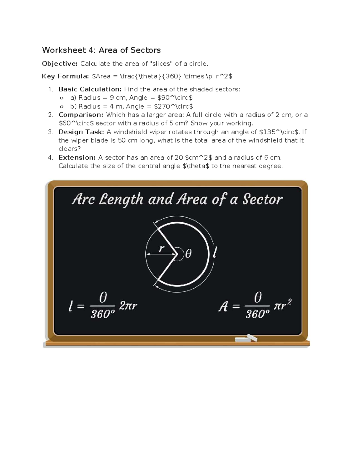 Worksheet 4: Area of Sectors - Circle Measurement Exercises - Studocu