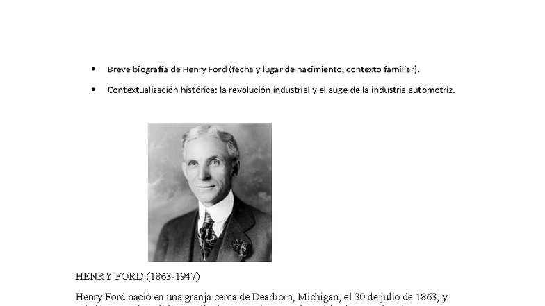 Biografía de Henry Ford: Innovaciones y Revolución Automotriz - Studocu