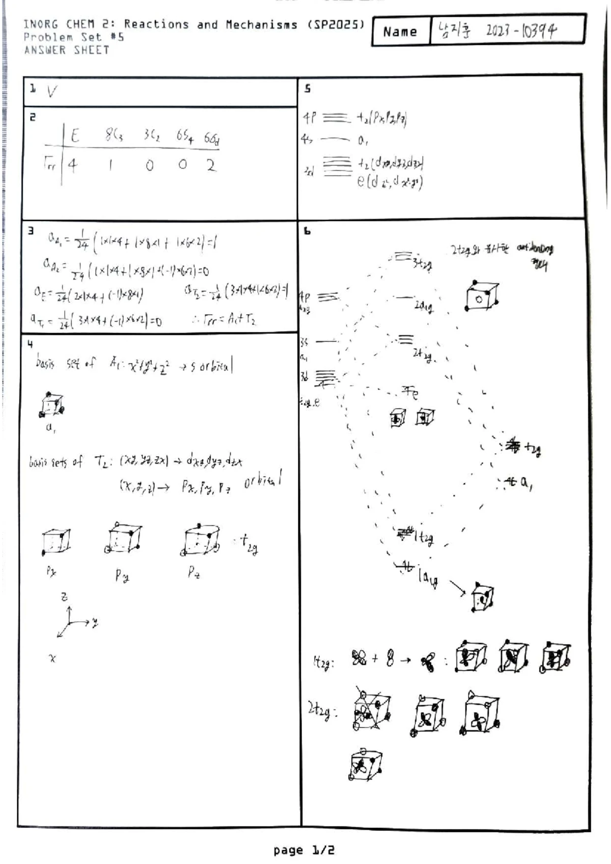 INORG CHEM 2: Reactions & Mechanisms (SP2025) Problem Set 1 Answer ...