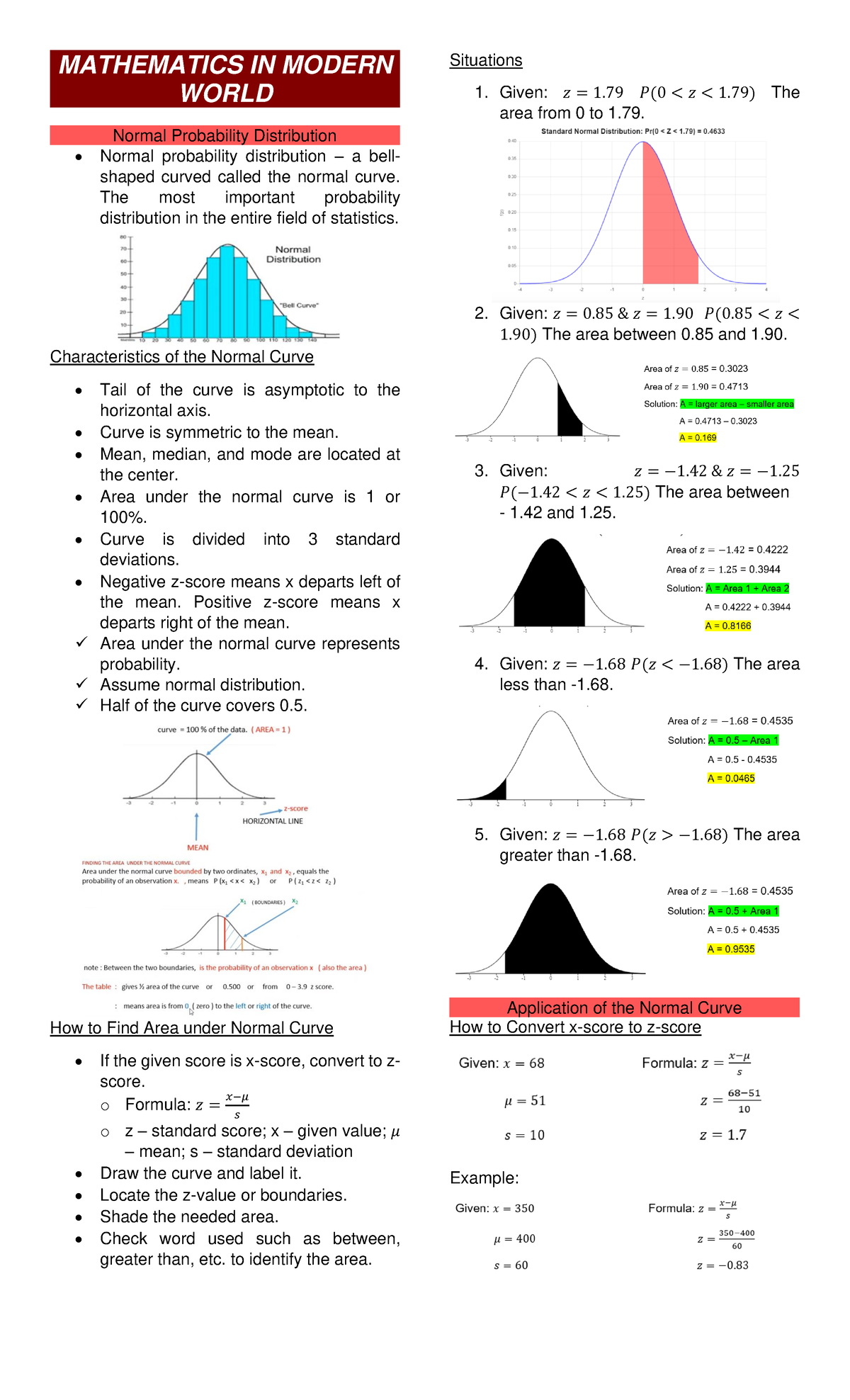 MATM Normal Probability Distribution & Its Applications - Studocu