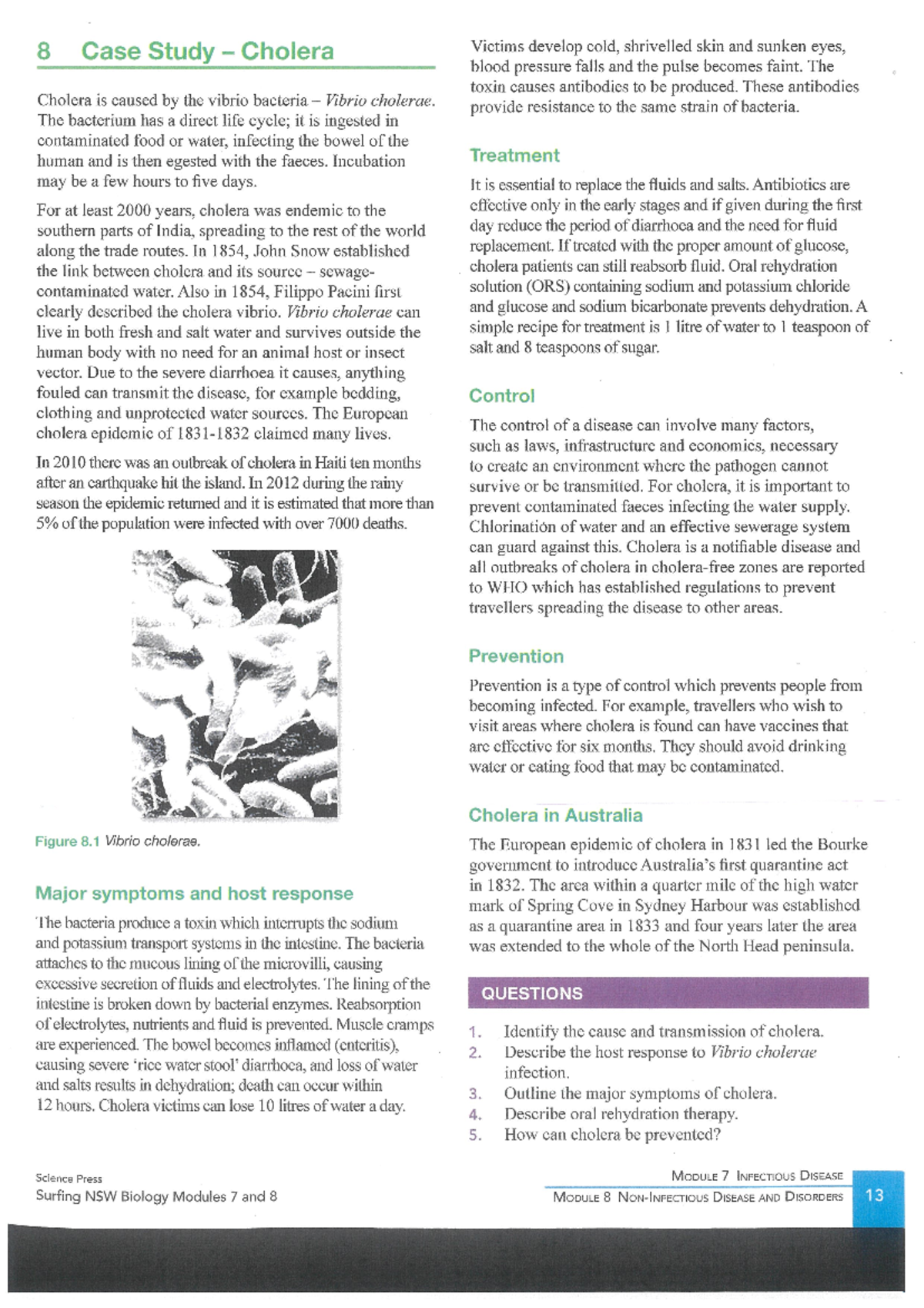 Cholera Case Study Analysis and Treatment Overview (Biology 7) - Studocu