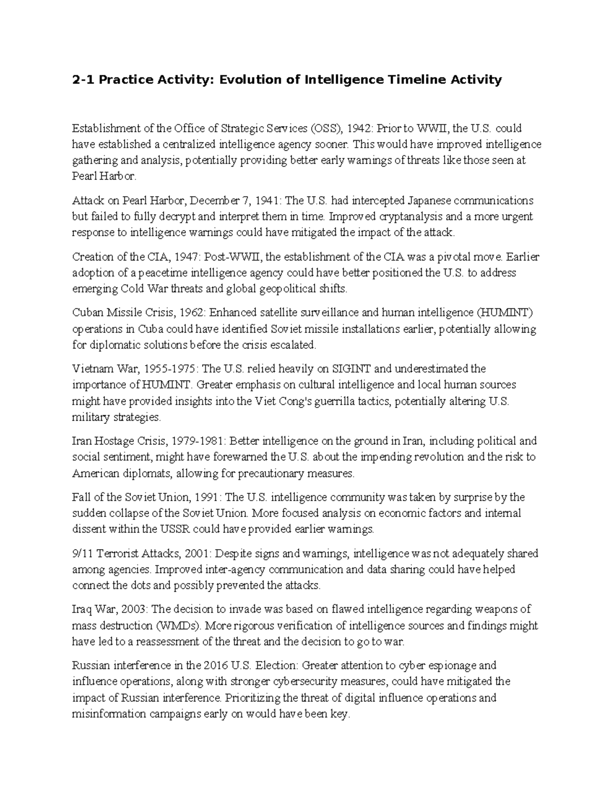 2-1 Practice Activity: Intelligence Evolution Timeline Analysis - Studocu