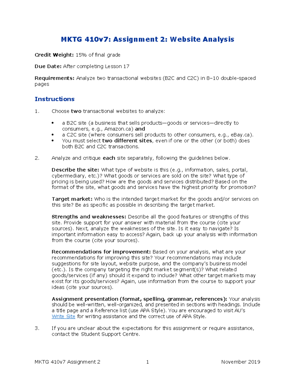 MKTG410v7 Assignment 2: Analysis of B2C and C2C Websites - Studocu