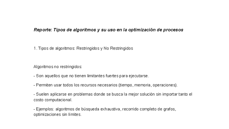 Reporte: Tipos de Algoritmos y su Uso en Optimización de Procesos - Studocu