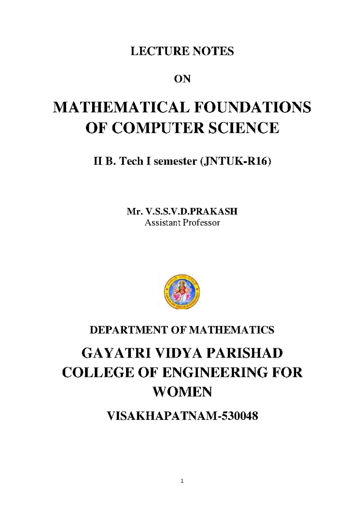 Mathematical Foundations II: BCA Lecture Notes & Syllabus (JNTUK-R16 ...