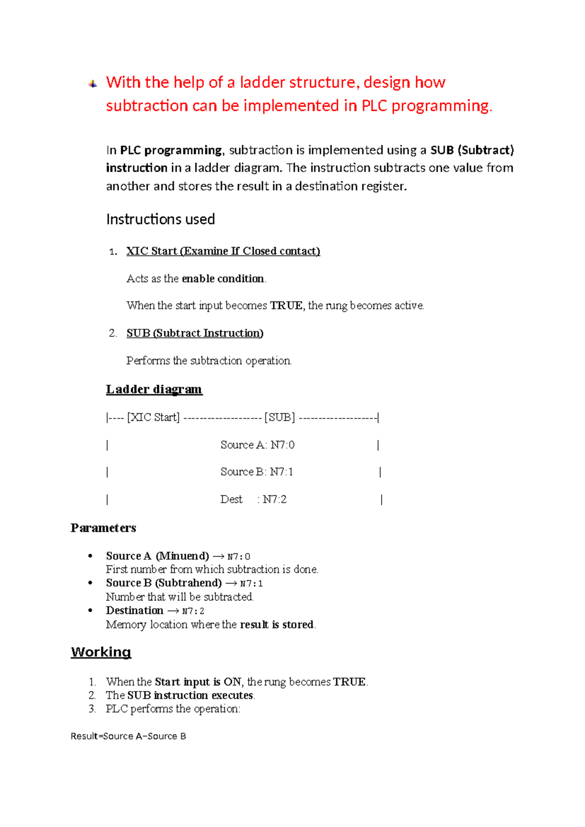 Ladder Diagram Implementation of Subtraction in PLC Programming - Studocu