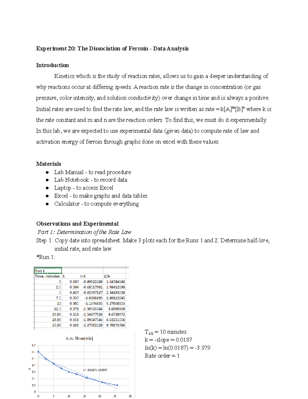Lab 20 - Experiment 20 Report: Dissociation of Ferroin Analysis - Studocu