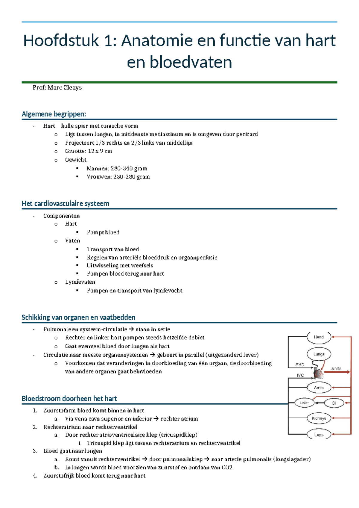 Hoofdstuk 1: Anatomie en Functie van Hart en Bloedvaten (SMV) - Studocu