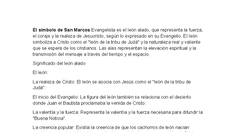 El león alado de San Marcos: Simbolismo y significado - Studocu