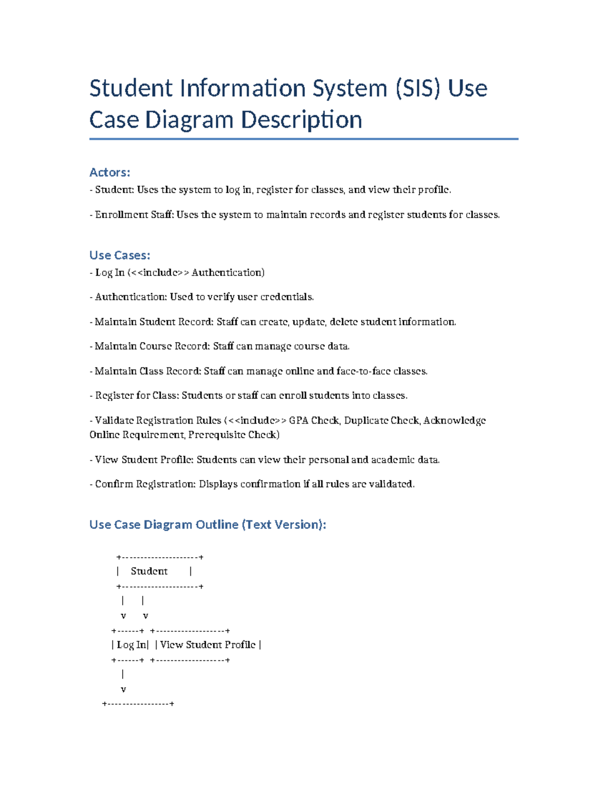 SIS Use Case Diagram - Student Info System Overview - Studocu