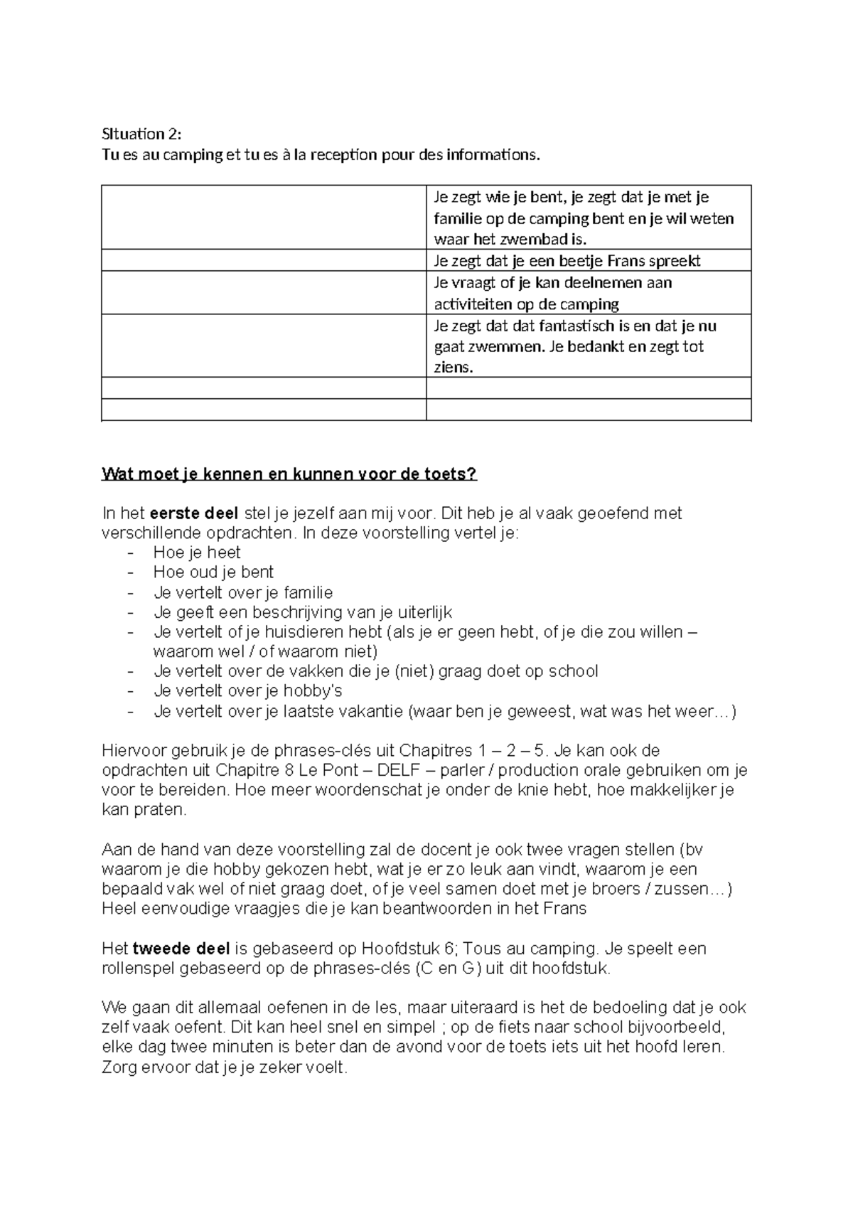 Frans Toets Voorbereiding: Mondeling Intro en Activiteiten - Studeersnel