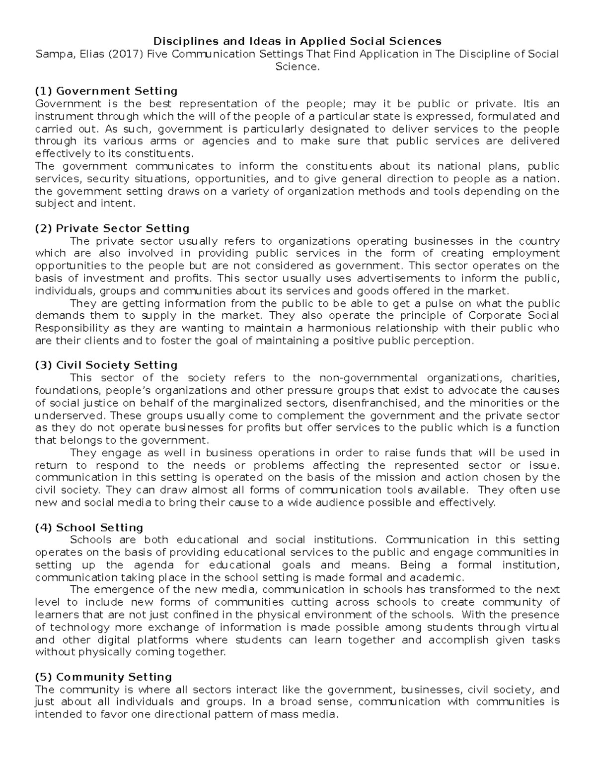 Five Key Communication Settings in Social Science Applications - Studocu