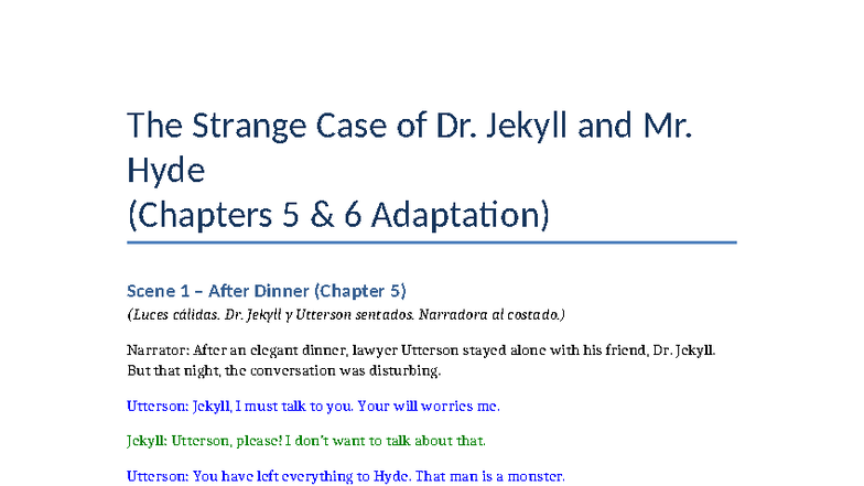 Jekyll & Hyde Play Summary (Chapters 5-6 Adaptation) - Studocu