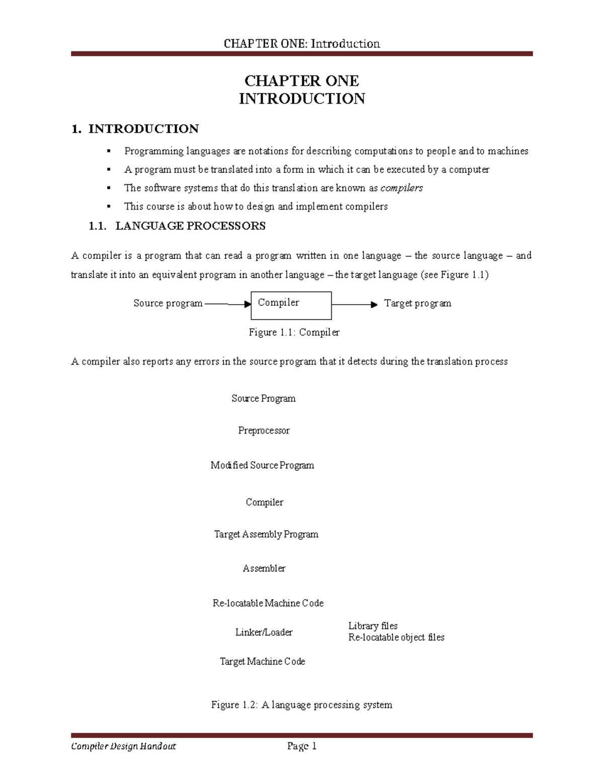 Compiler Design (CS101) - Chapter 1: Introduction to Compilers - Studocu