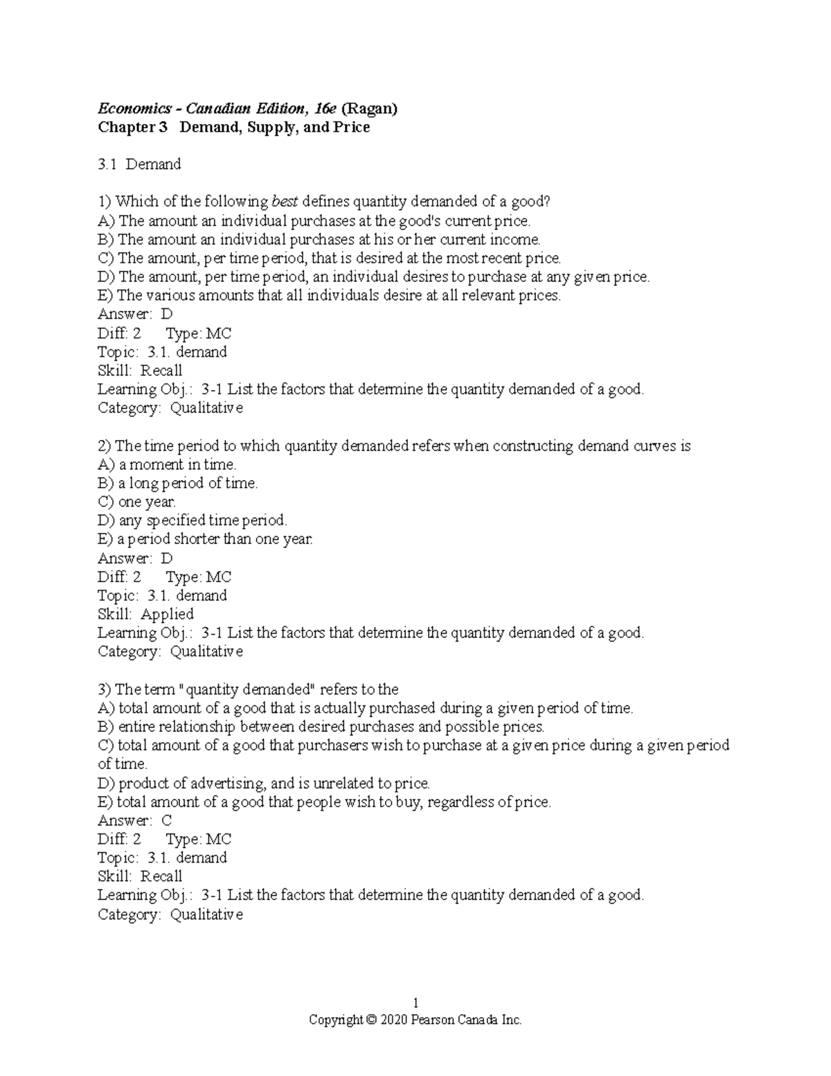 Economics 16e (Ragan) Chapter 3: Demand, Supply, and Price Insights - Studocu
