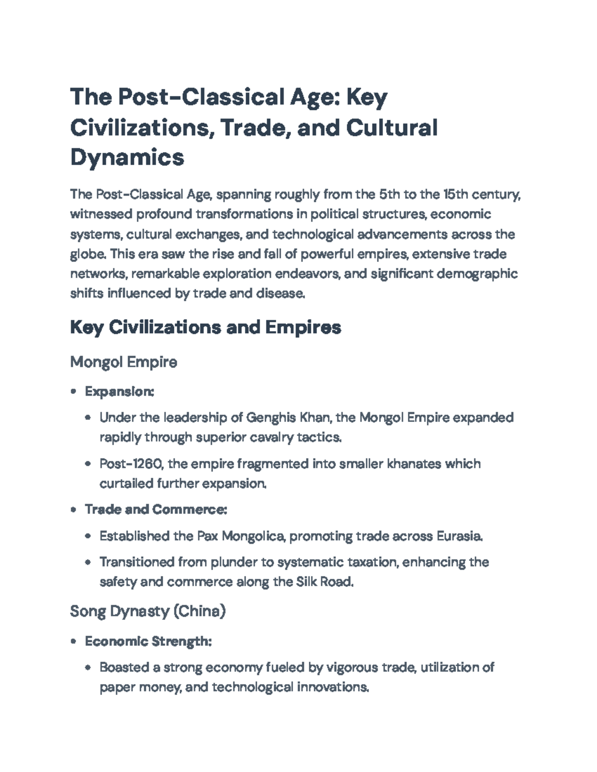 The Post-Classical Age: Key Civilizations and Cultural Dynamics ...