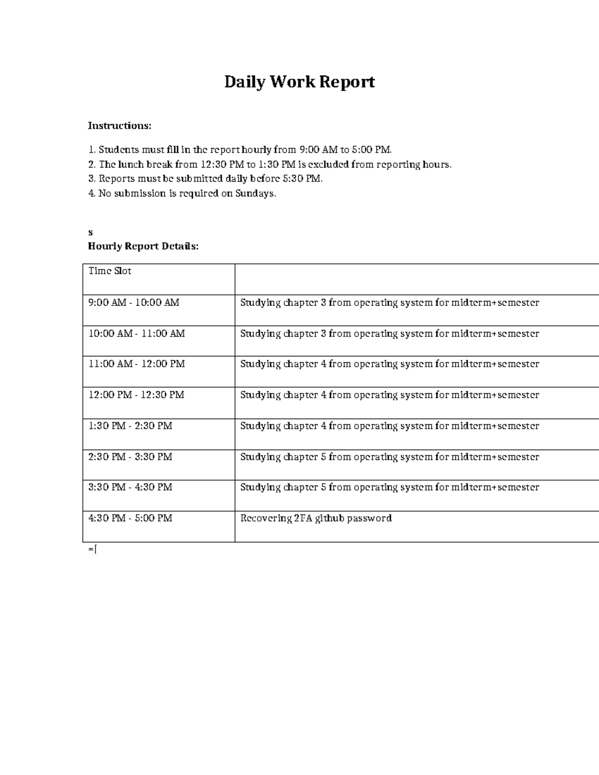 OS Course Daily Work Report - Sample Submission - Studocu