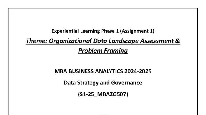 MBA BUSINESS ANALYTICS: Assignment 1 - Organizational Data Landscape ...