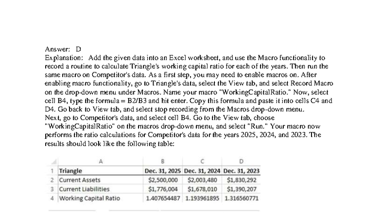 Data Analytics in Accounting: Excel Macro for Working Capital Ratio ...