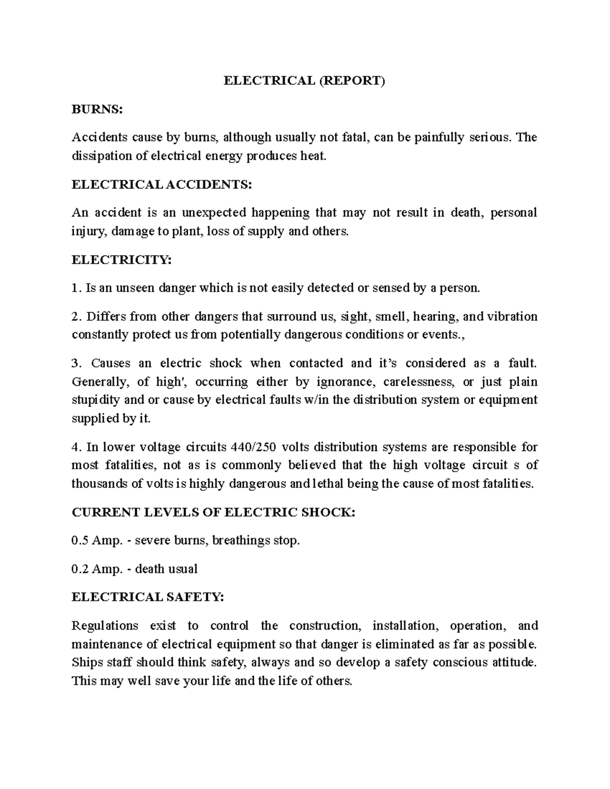 Electrical Safety Report: Understanding Burns and Electric Shock ...