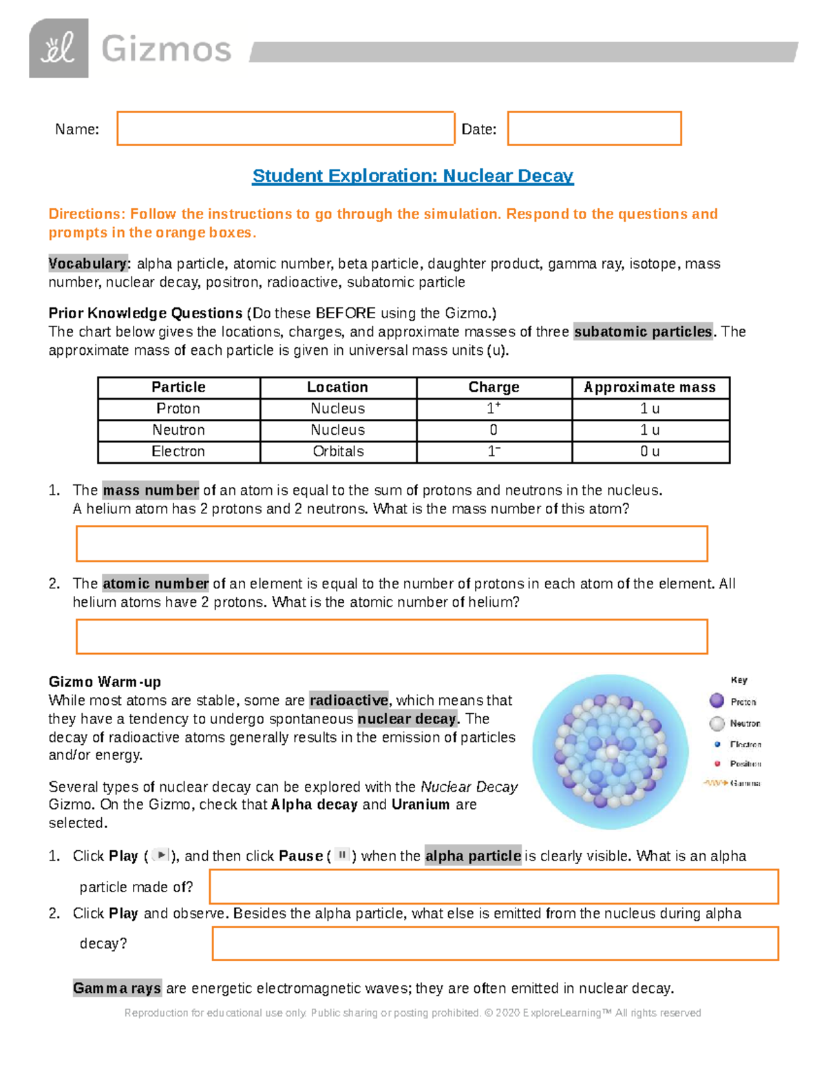 Nuclear Decay Student Exploration (SE) - Gizmo Instructions - Studocu