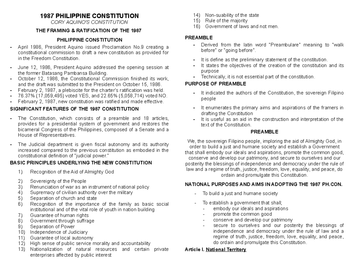 CIVICS 101: Overview of the 1987 Philippine Constitution Essentials ...