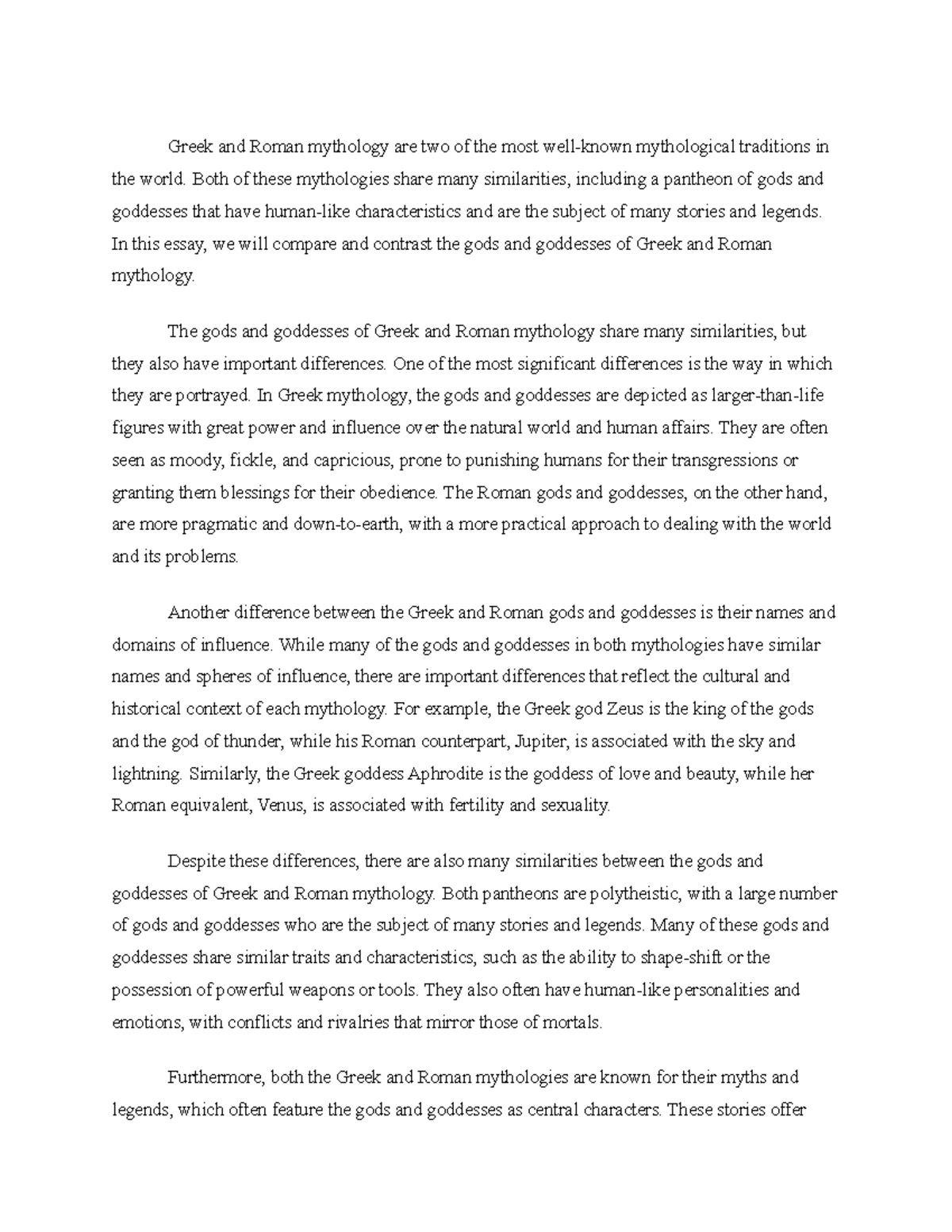 Greek and Roman Mythology Comparison: Gods and Goddesses - Essay - Studocu