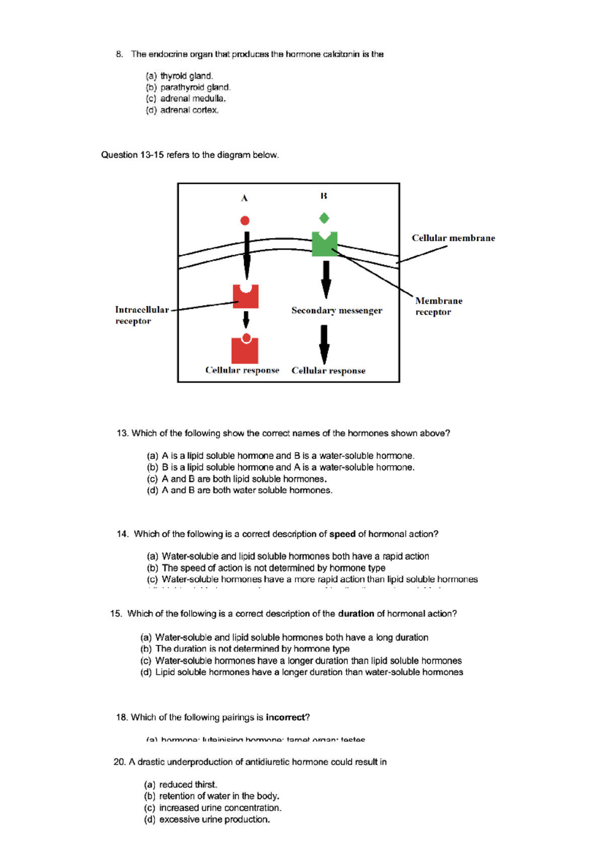 Endocrine System Practice Questions - P2 HW - Studocu