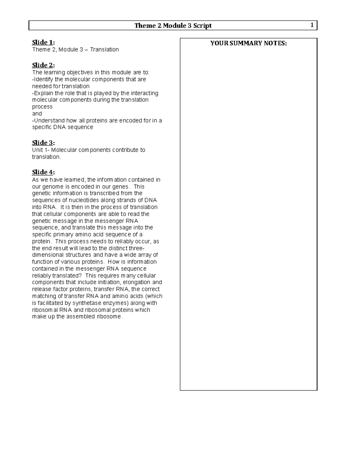 Theme 2 Module 3 Script: Translation Process Overview - Studocu