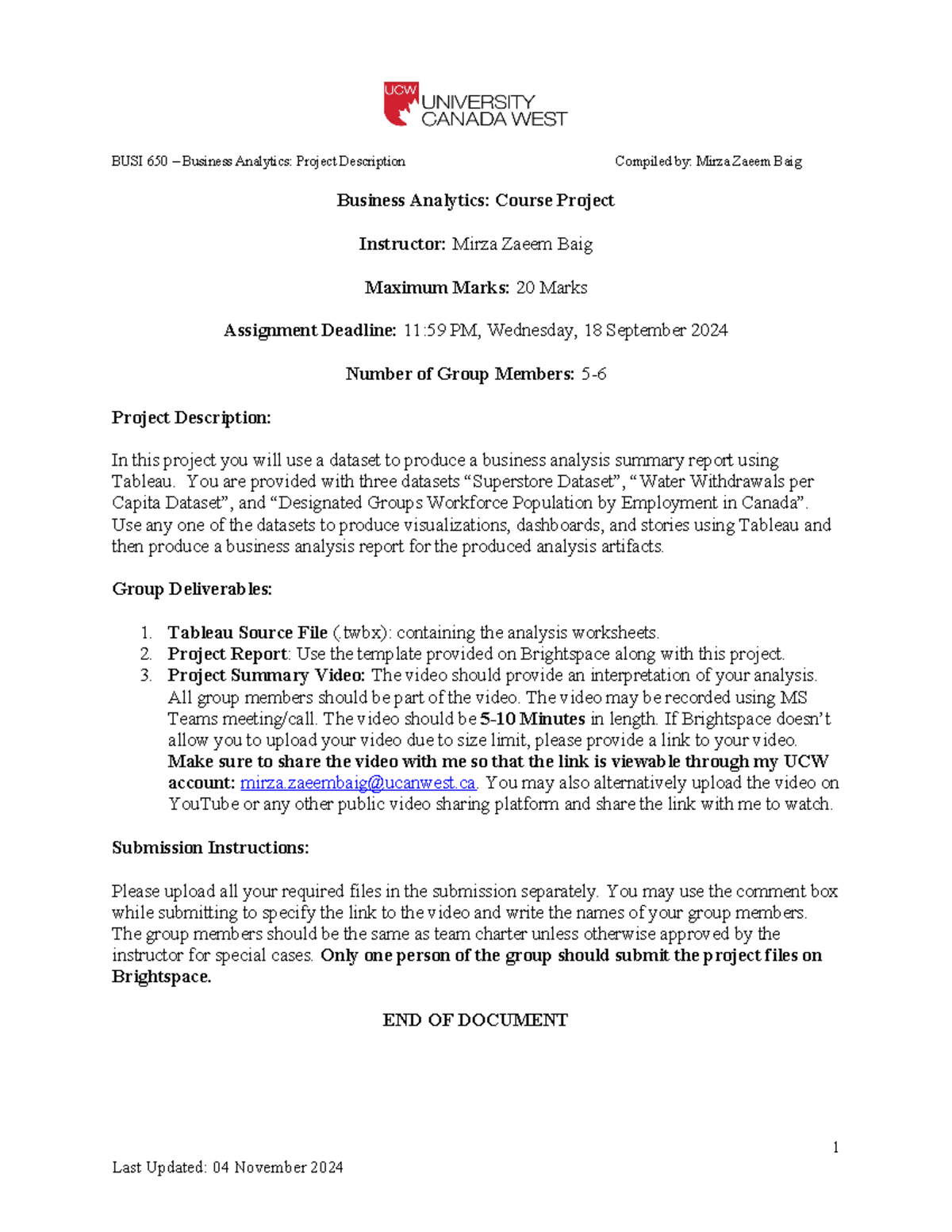 BUSI650 Project - Tablaue - BUSI 650 – Business Analytics: Project ...