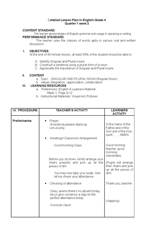 Detailed Lesson Plan in English Grade 4 - Detailed Lesson Plan in ...