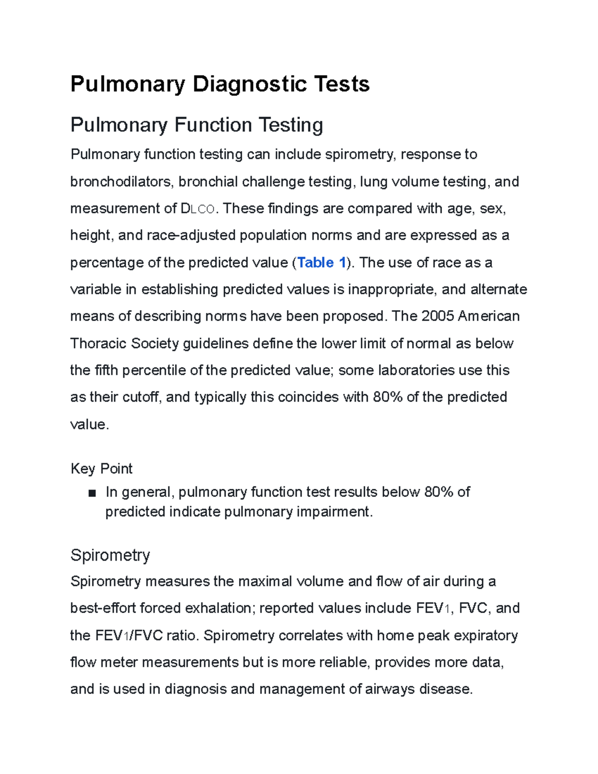 Pulmonary Diagnostic Tests and Interpretation: Overview and Key Points ...