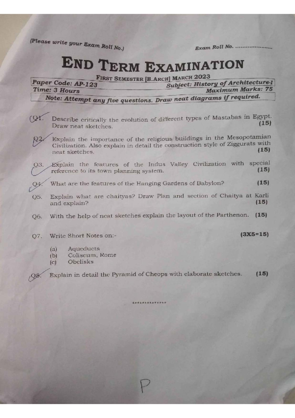 End Term Exam QP: History of Architecture (Paper Code: 2023) - Studocu