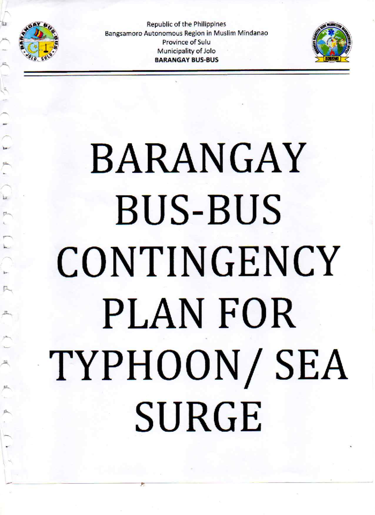 Barangay Bus-Bus Contingency Plan for Typhoon Surge Management - Studocu