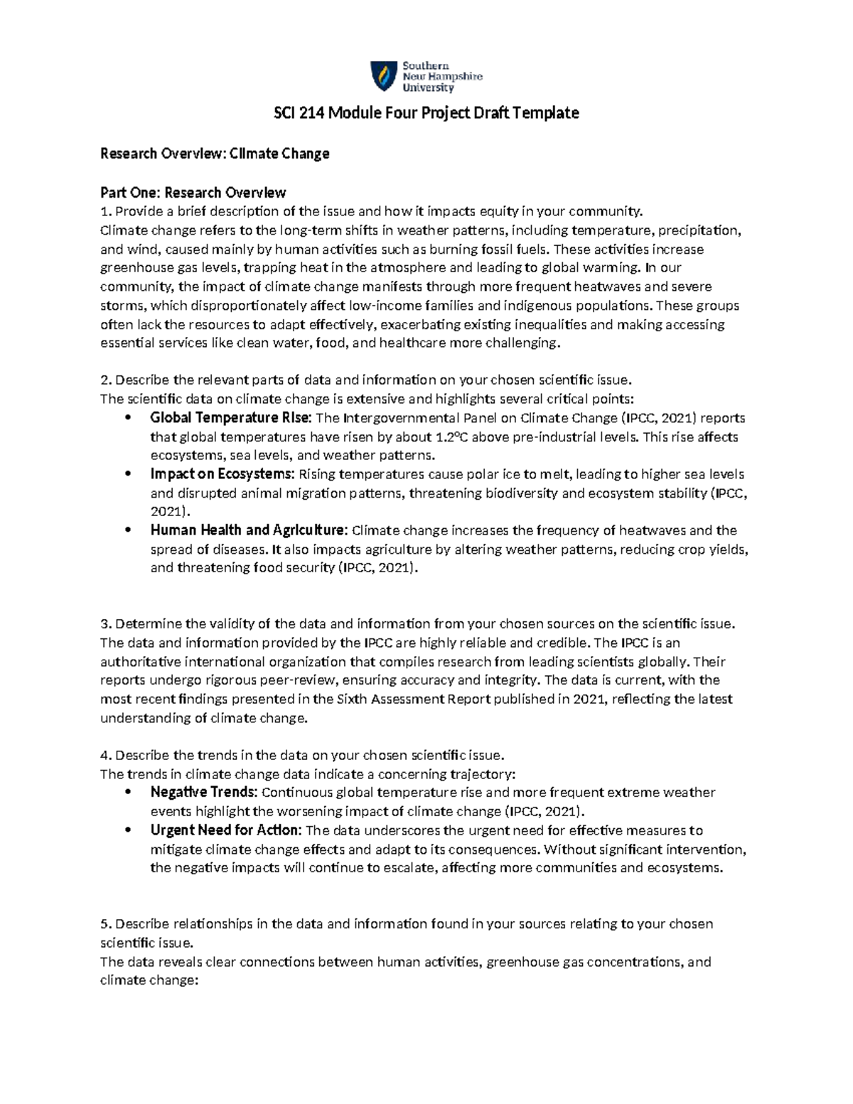 SCI 214 Module Four Project Draft: Climate Change Research Overview ...