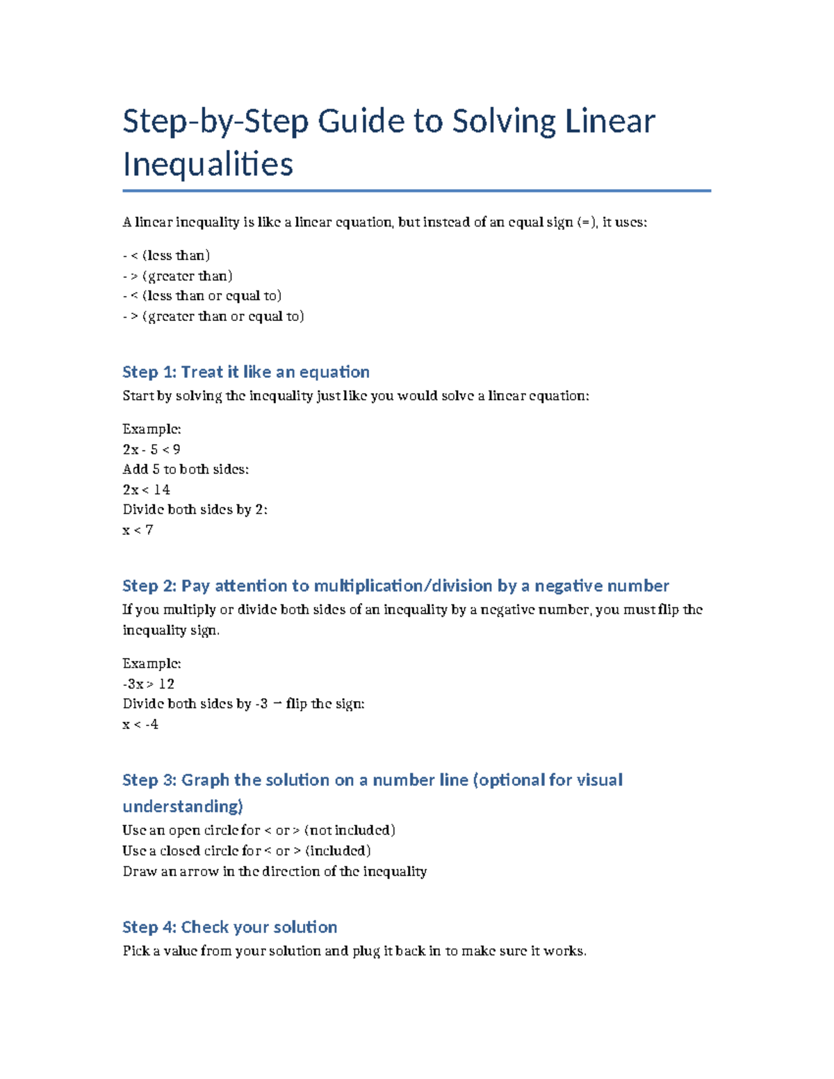 Step-by-Step Guide to Solving Linear Inequalities (MATH 101) - Studocu