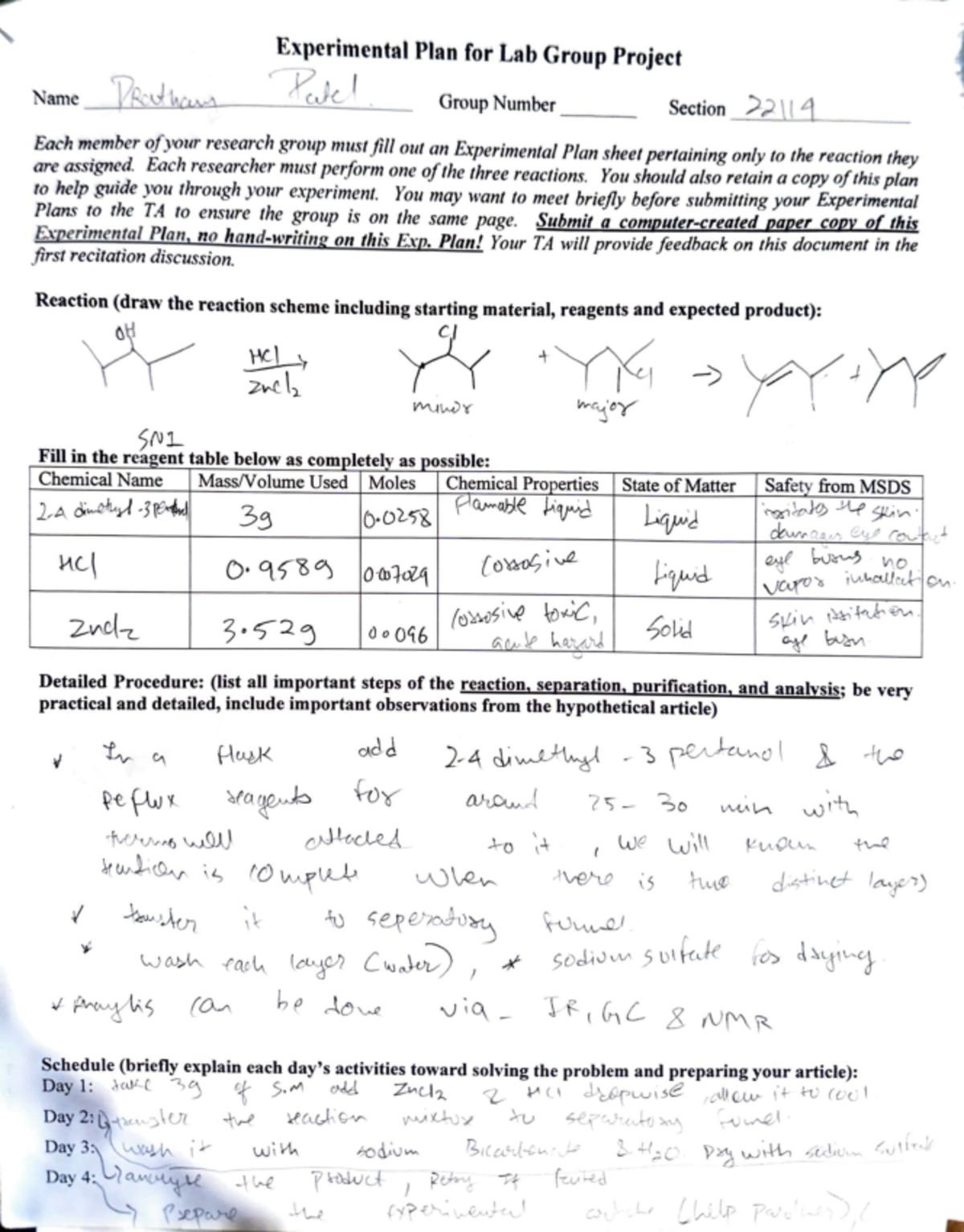 Experimental Plan for Lab Group Project (CHEM 101) - Studocu