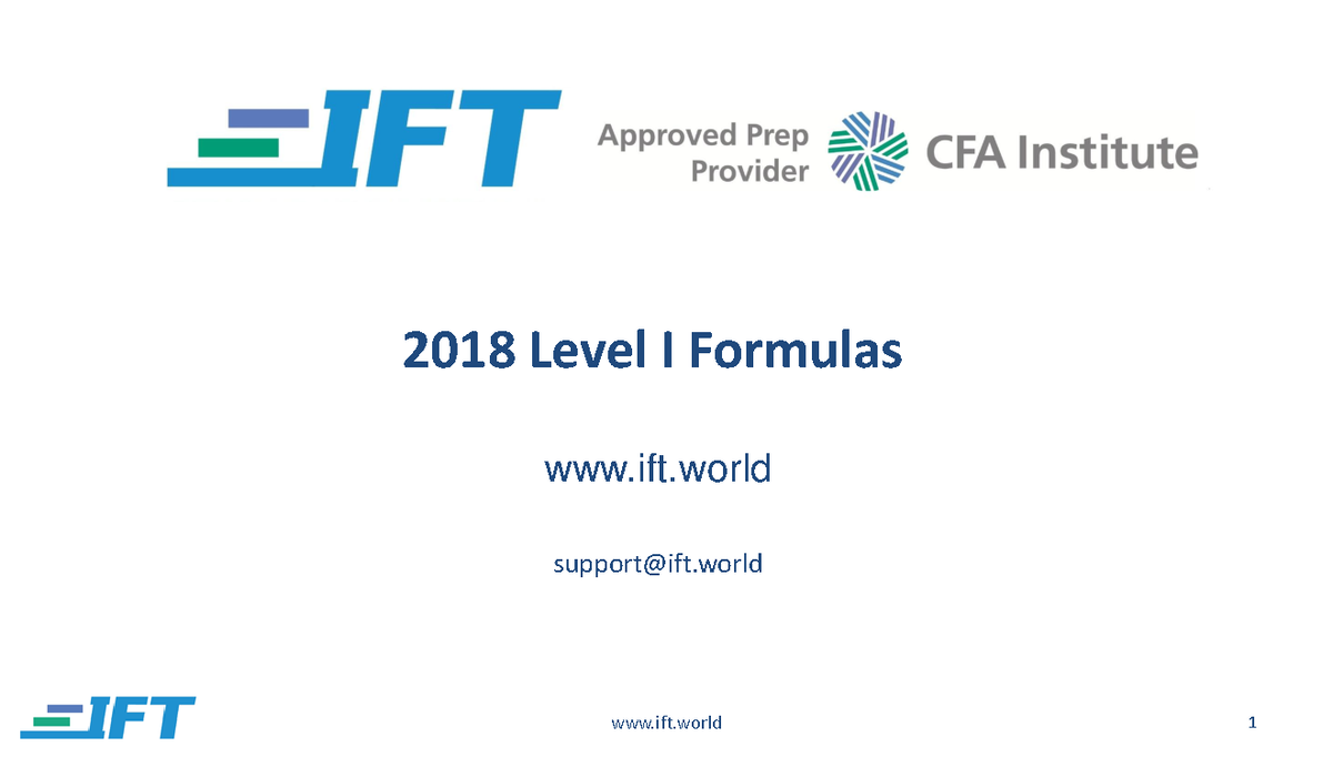 2018 Level I Formula Sheet: Key Concepts and Calculations - Studocu