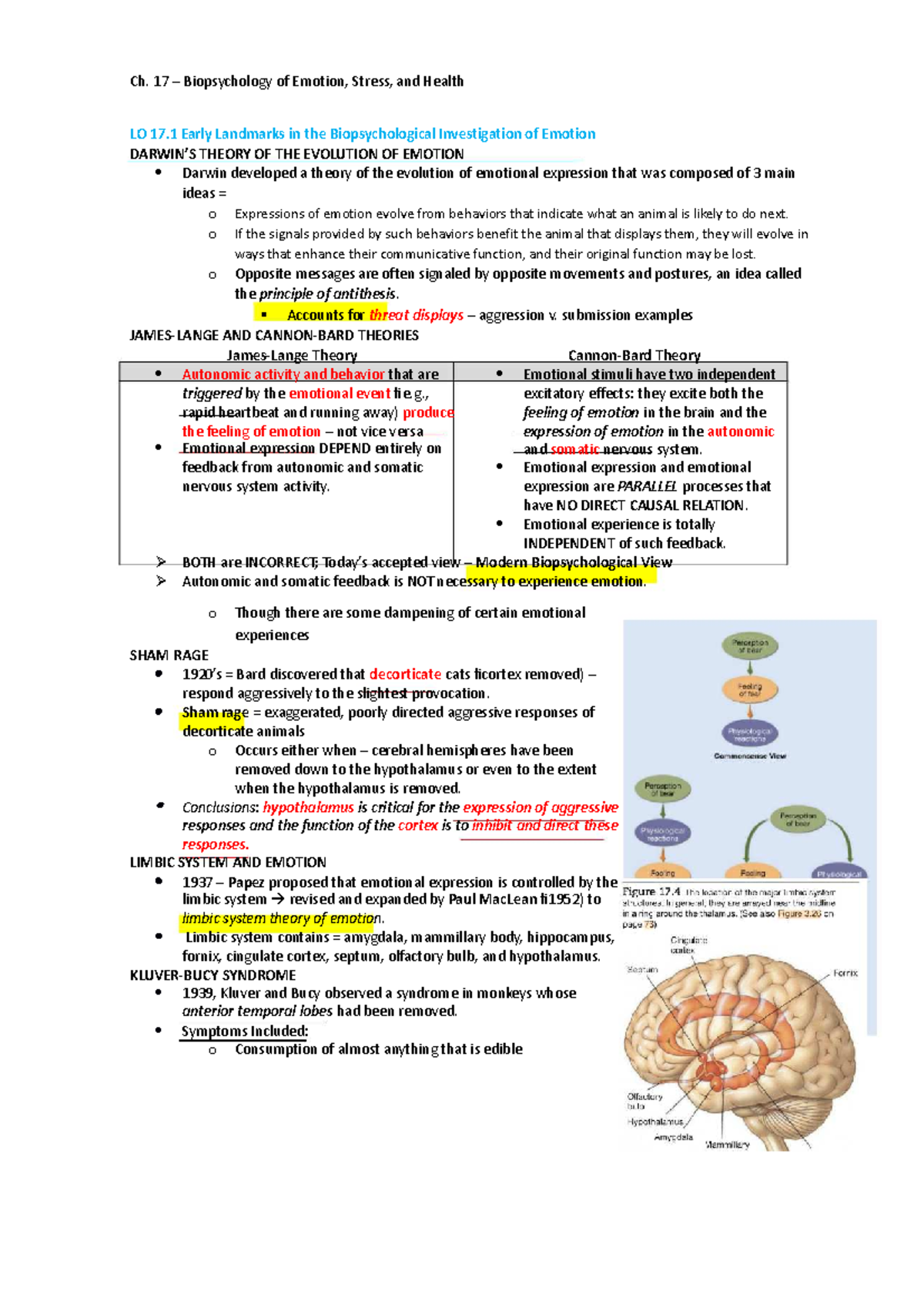 Ch. 17 Biopsychology of Emotion, Stress, and Health: Key Theories and ...
