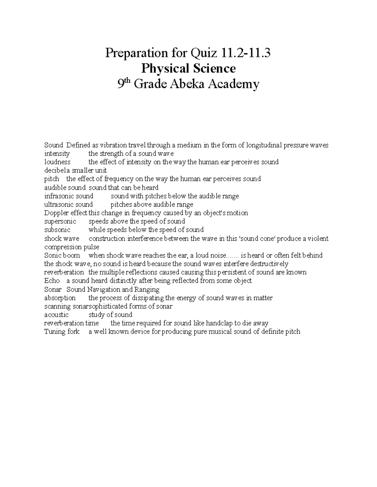 Preparation for Quiz 11(Physical Science) - Preparation for Quiz 11-11 ...