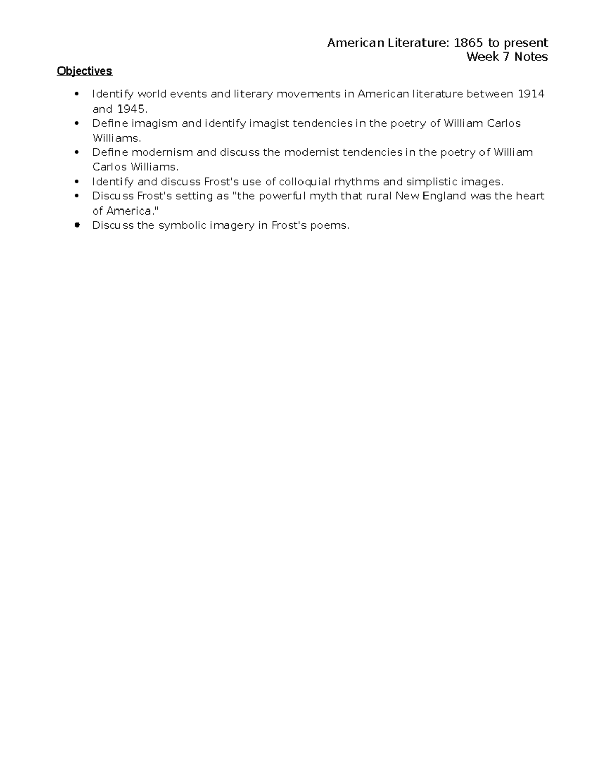 American Literature (1865-Present): Week 7 Notes on Modernism & Imagism ...