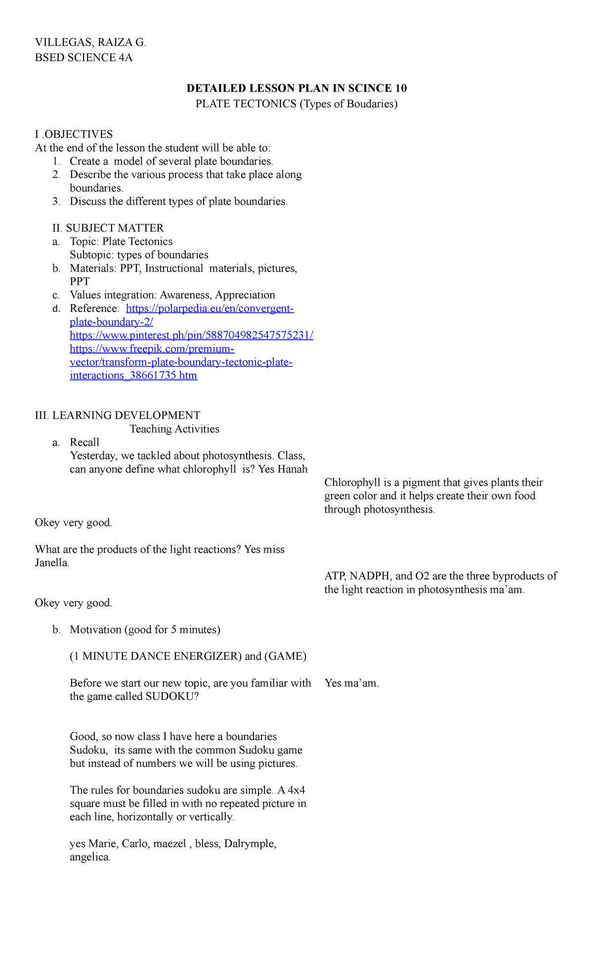 Detailed Lesson Plan on Plate Boundaries (BSED SCIENCE 4A) - Studocu
