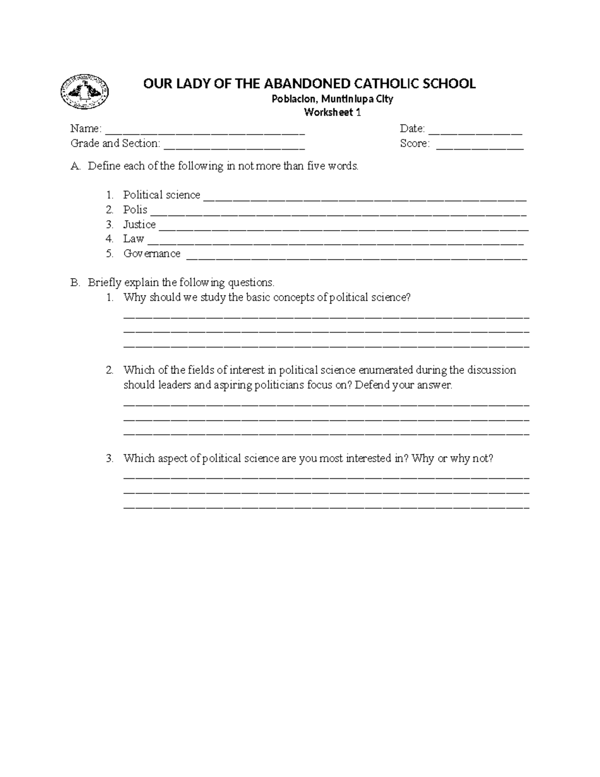 PPG Worksheet 1 - Name: __________________________________ Date: ________________ Grade and ...