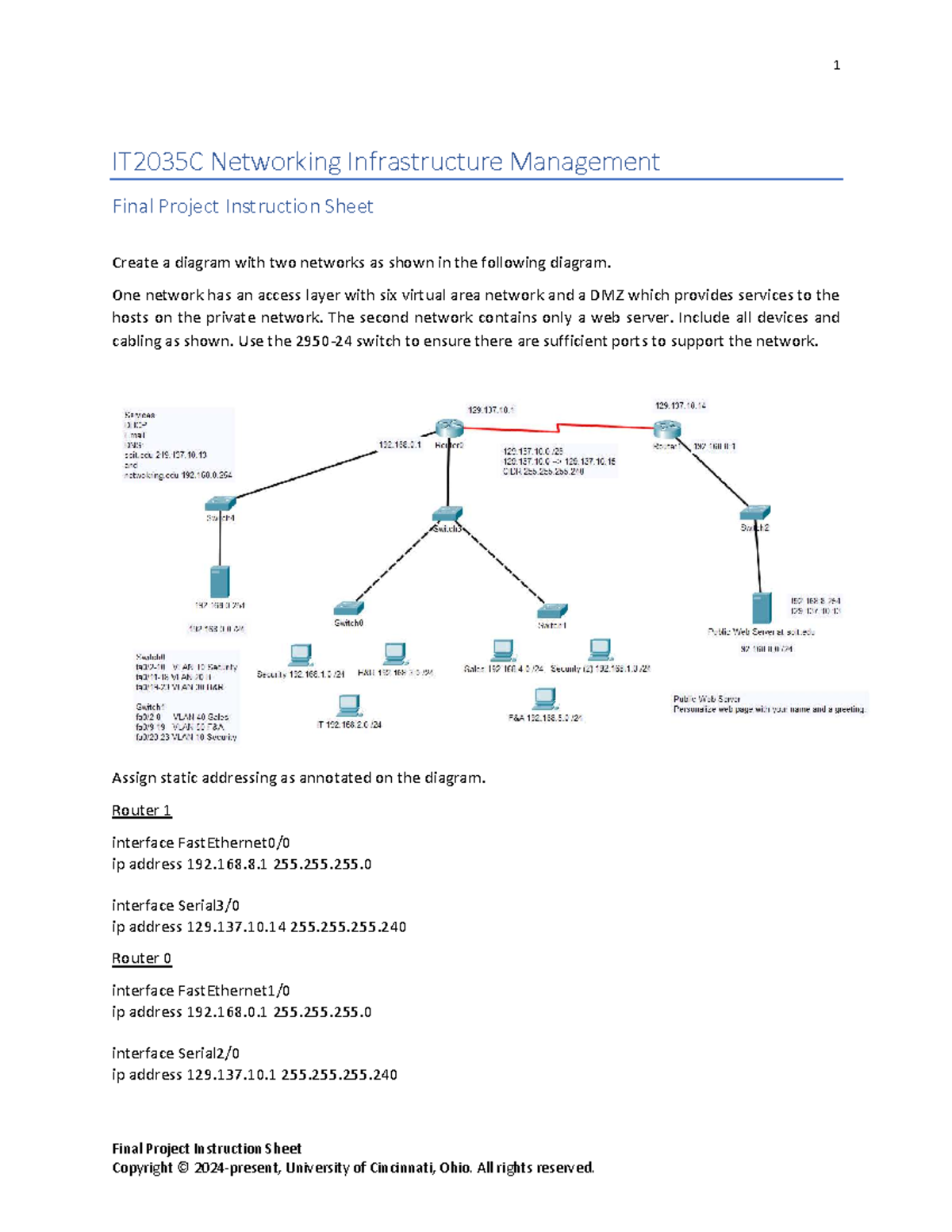 IT2035C Networking Infrastructure Management Final Project Guide - Studocu