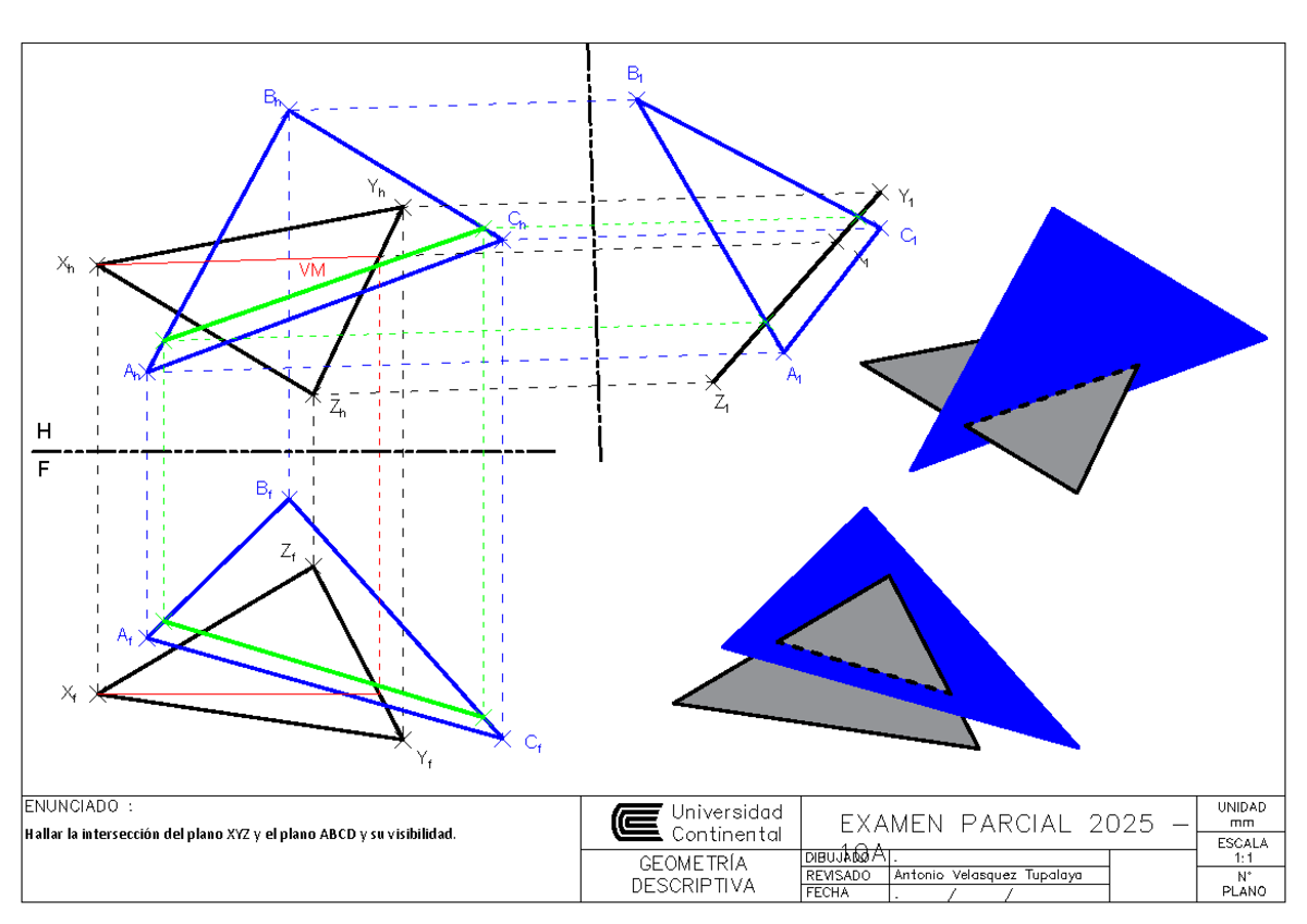 Examen Parcial 2025-10A - Geométria descriptiva - Hallar la ...