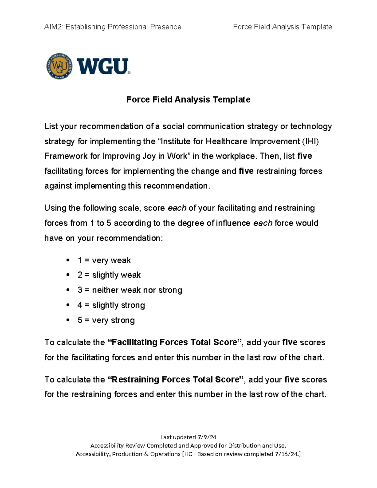AIM2: Professional Presence Force Field Analysis Template - Studocu