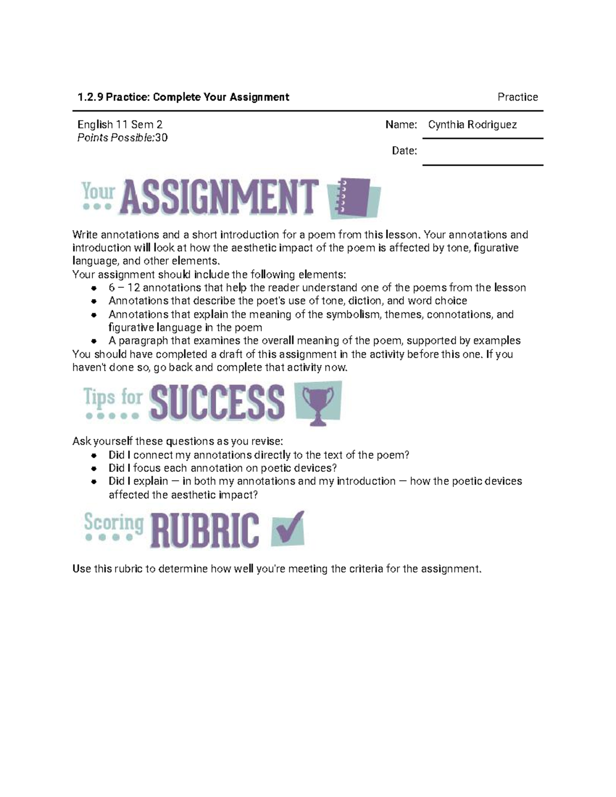 English 11 Sem 2: Poem Annotations & Impact Analysis Assignment - Studocu