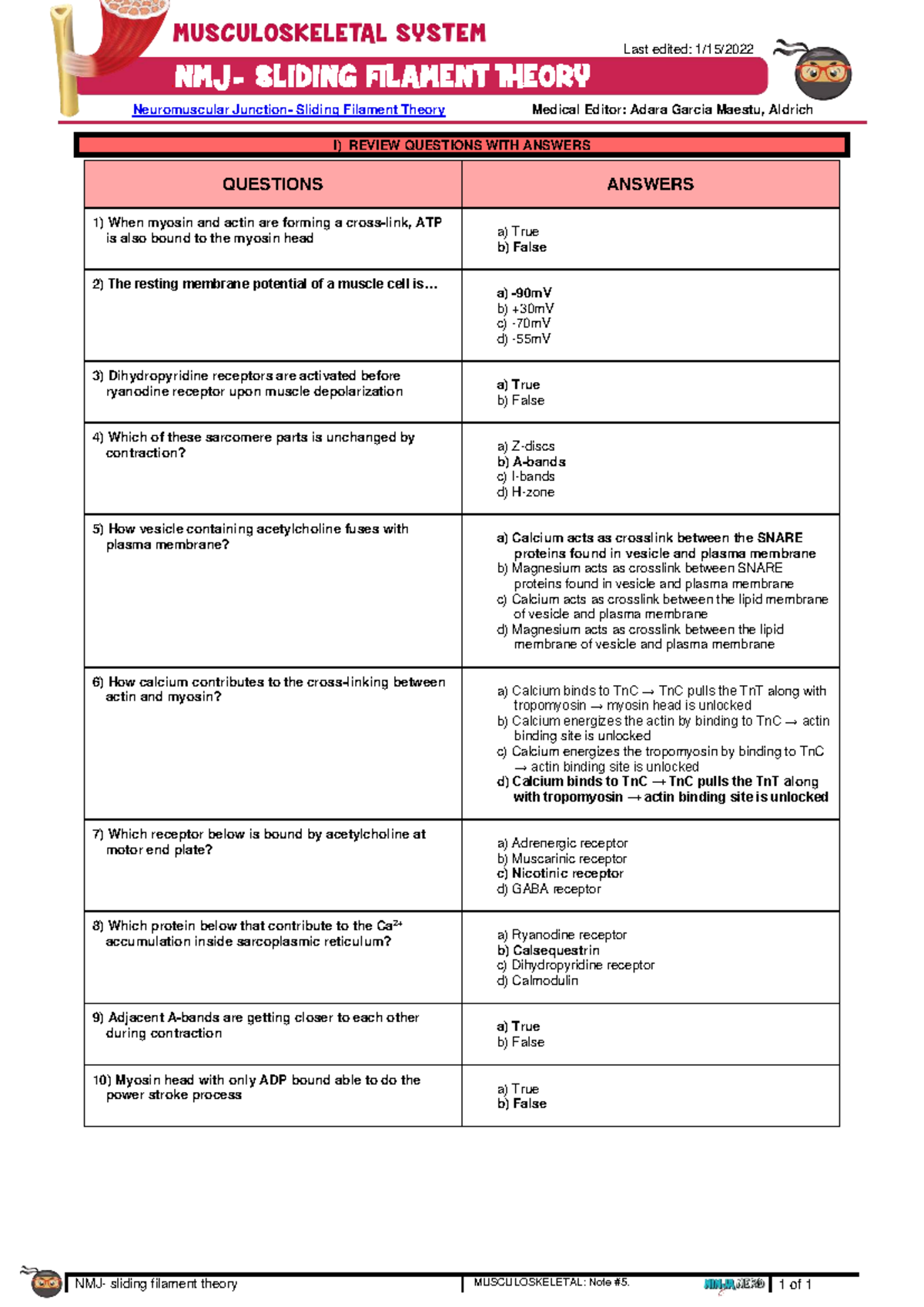 390 - Musculoskeletal Physiology: Sliding Filament Theory Q&A - Studocu